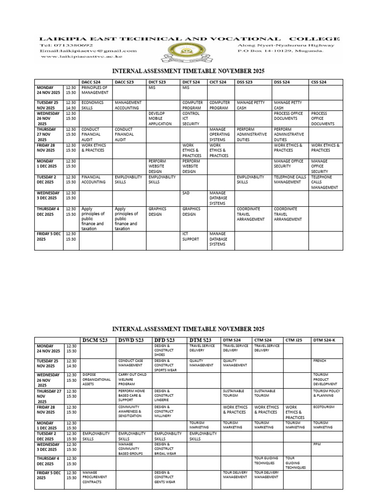 Internal Assessment Timetable Nov 2025 | PDF | Business Economics ...