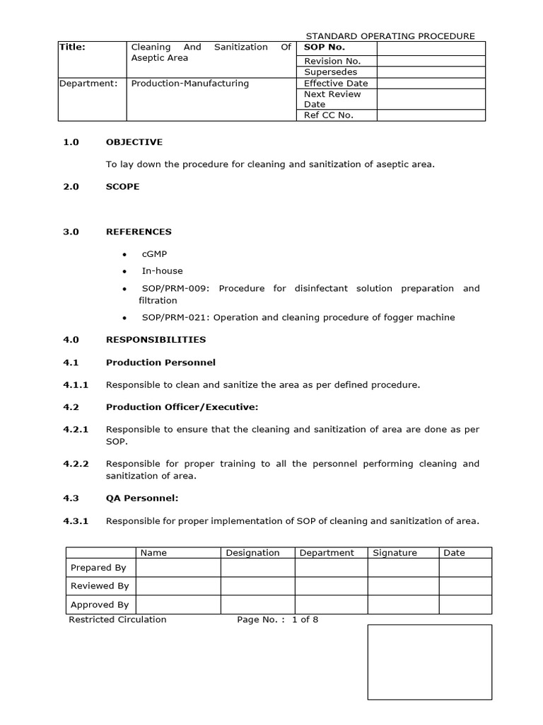Cleaning and Sanitization of Aseptic Area | PDF | Disinfectant