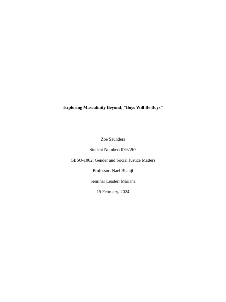 _Boys Will Be Boys_ Paper - Zoe Saunders | PDF | Masculinity | Gender