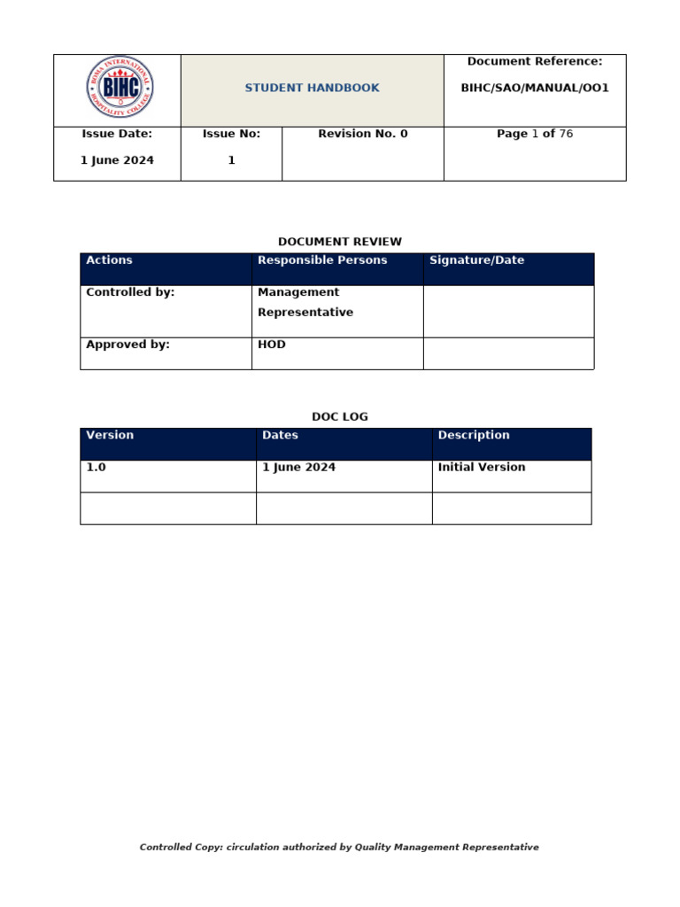 BIHC Student Handbook 2024 Guide | PDF | Defamation | Crimes