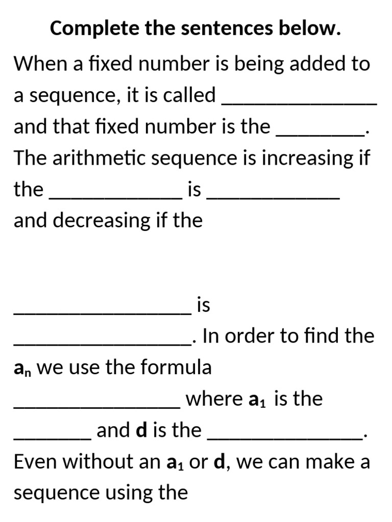 Complete the Sentences Below Arith & Geometric | PDF