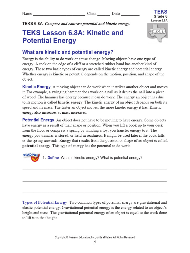 teks_lesson_6.8a | PDF | Potential Energy | Kinetic Energy