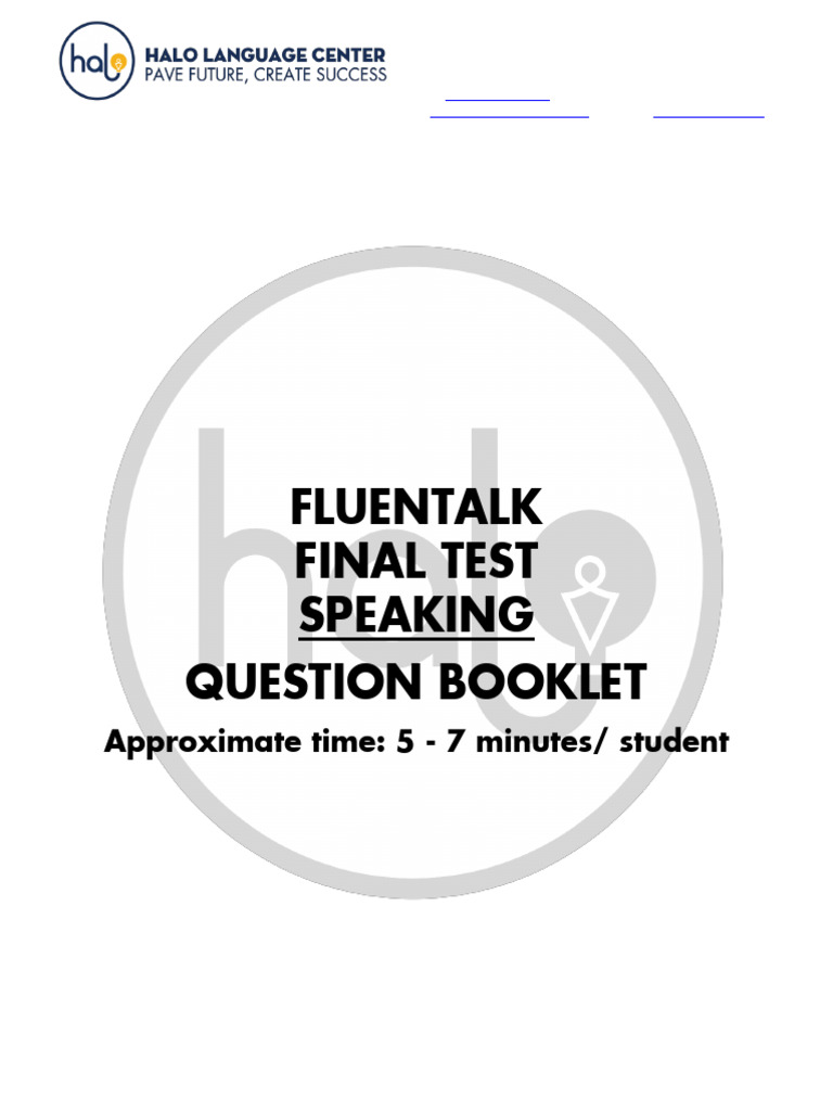 4a. Session 24. FLUENTALK Final Test - Speaking Question Booklet | PDF