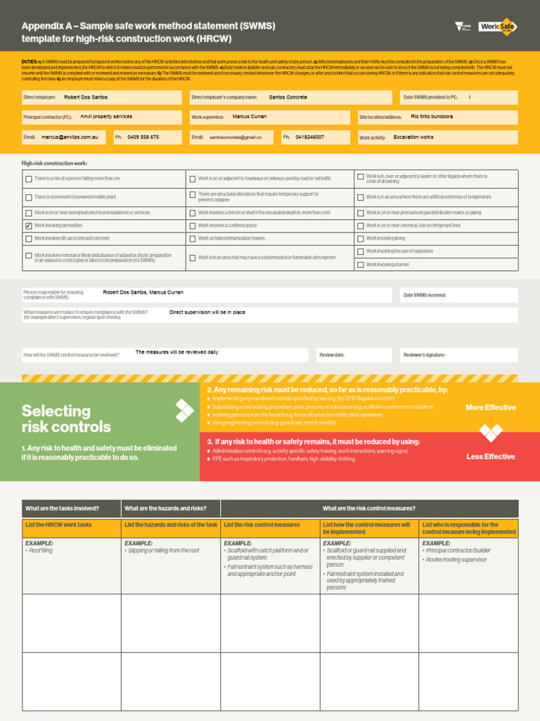 Safe Work Method Statements 2023 07 | PDF | Occupational Safety And ...