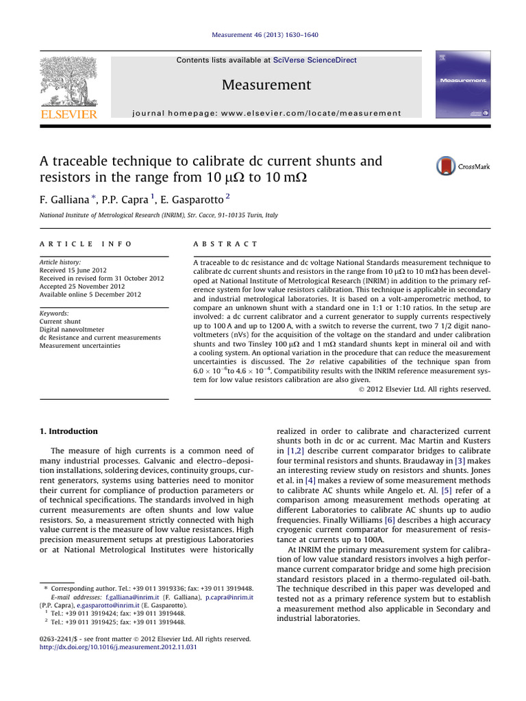 A Traceable Technique to Calibrate Dc Current Shunts and Resistors in ...