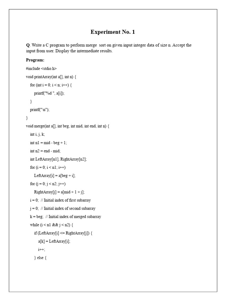 C Program for Merge Sort with Output | PDF