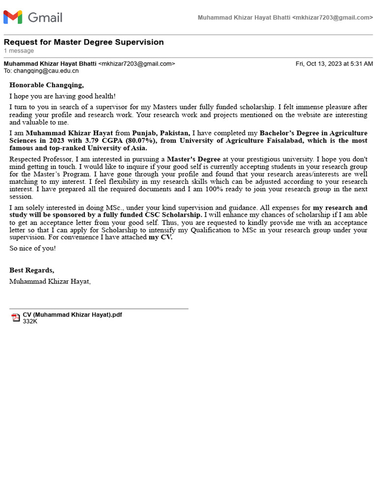 Master's Supervision Request Email | PDF