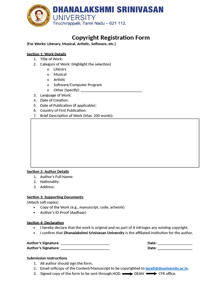 Copyrights Registration Form | PDF