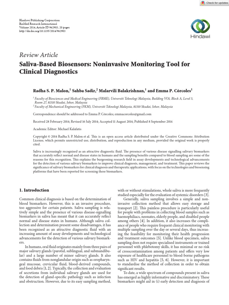 BioMed Research International - 2014 - Malon - Saliva‐Based Biosensors ...
