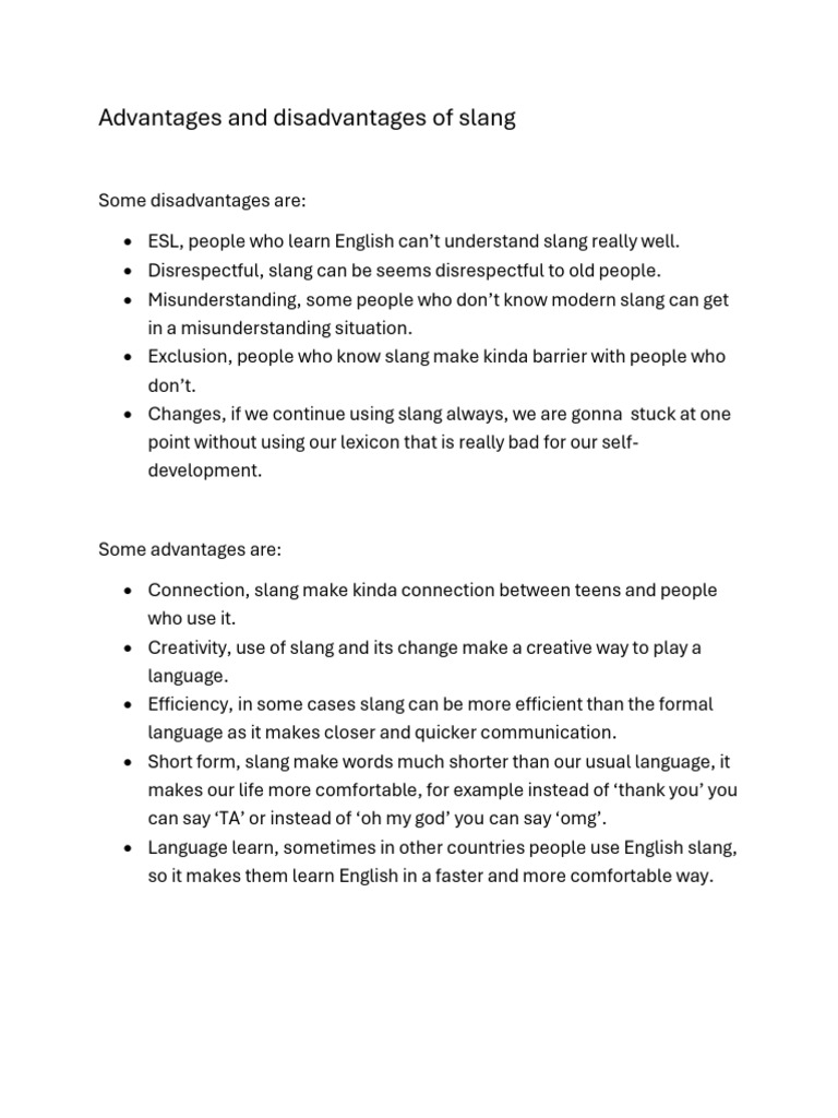 Advantages and Disadvantages of Slang | PDF