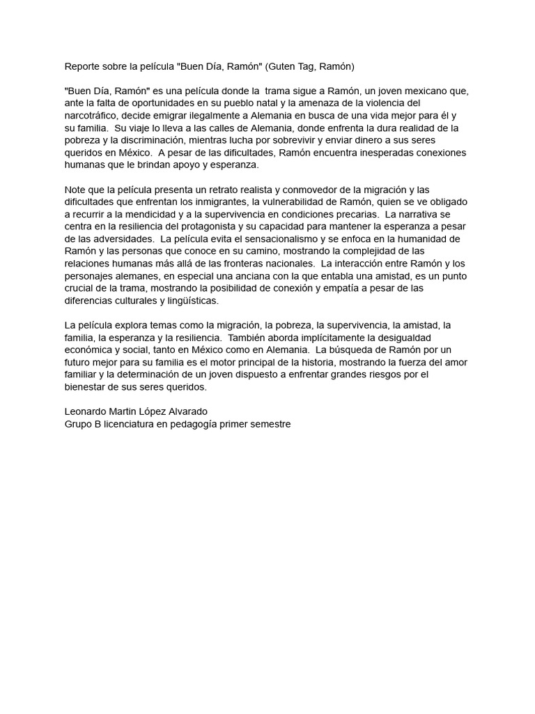 "Buen Día, Ramón": Migración y Resiliencia | PDF