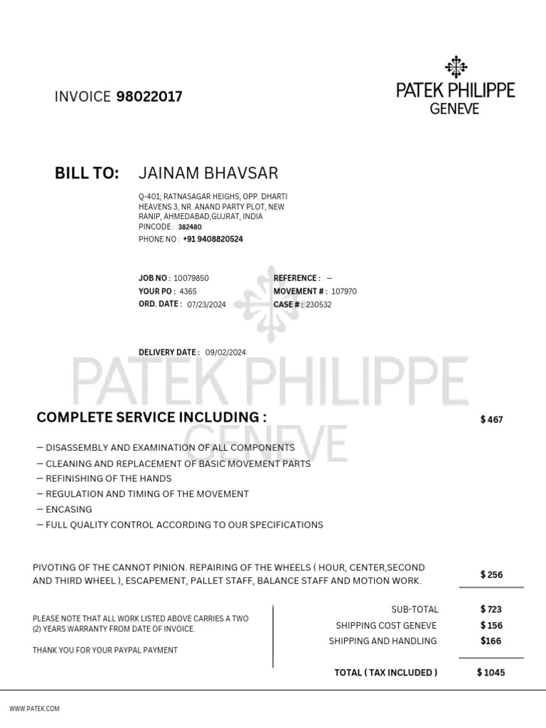 Invoice for Watch Repair Services | PDF