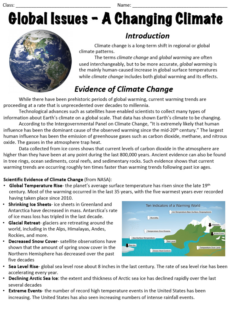 Climate+Change+Worksheet+(Student) | PDF | Climate Change | Climate