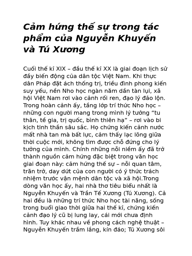 'Đề Tài Nghiên Cứu Về Cảm Hứng Thế Sự Trong Tác Phẩm Của Nguyễn Khuyến ...
