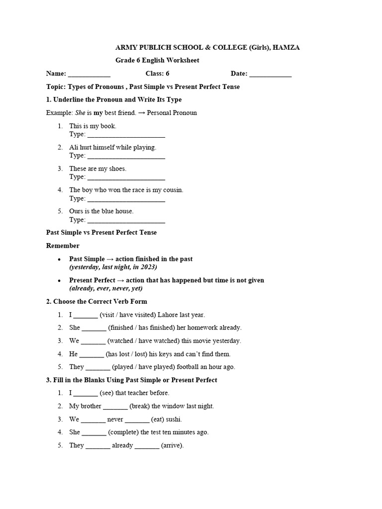 Grade 6 Revision Worksheet | PDF