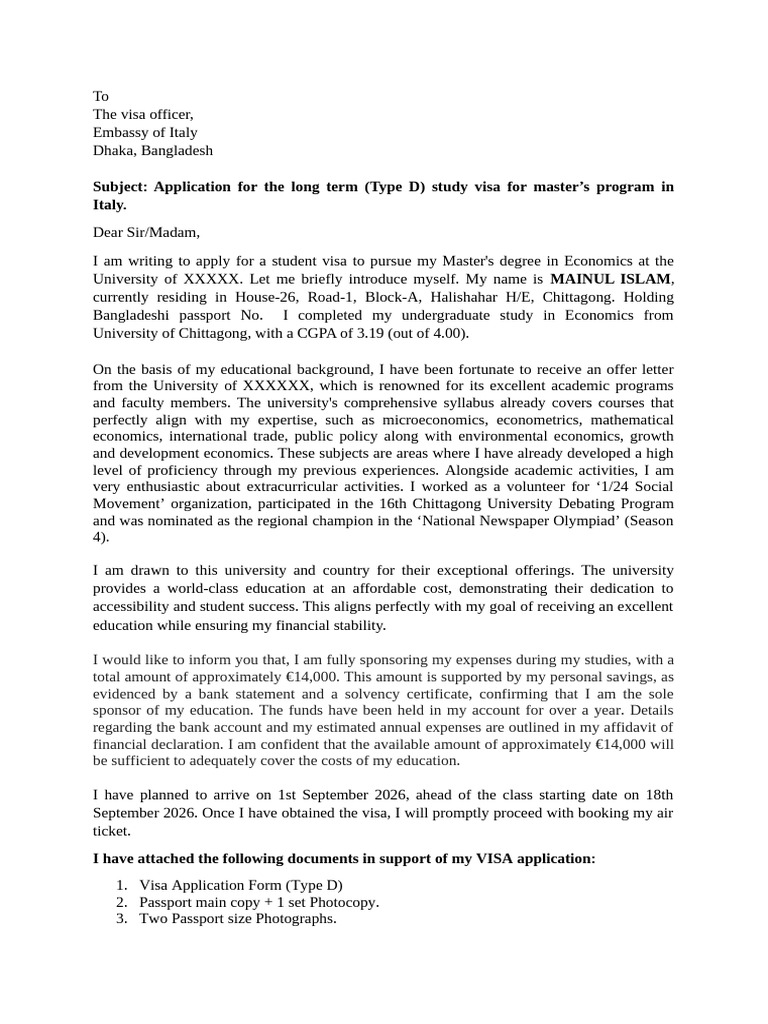 Italy Study Visa Application for Master's | PDF | Travel Visa | Economics