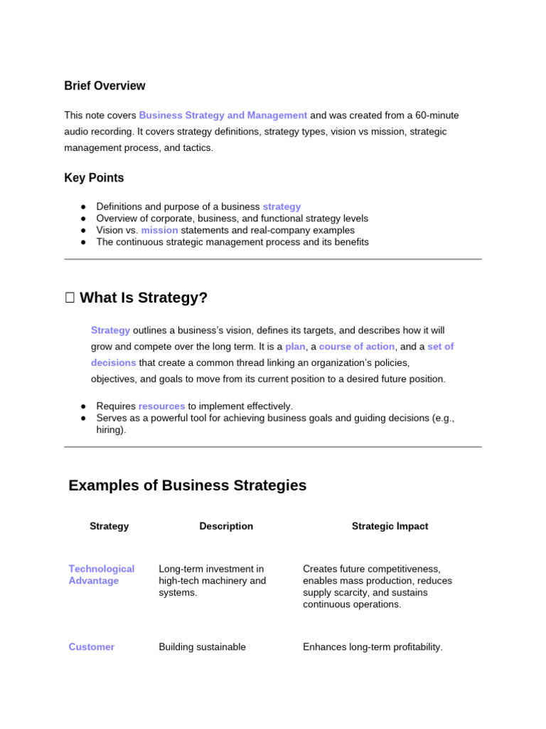 Strategic Management_Module 1 Notes | PDF | Strategic Management ...