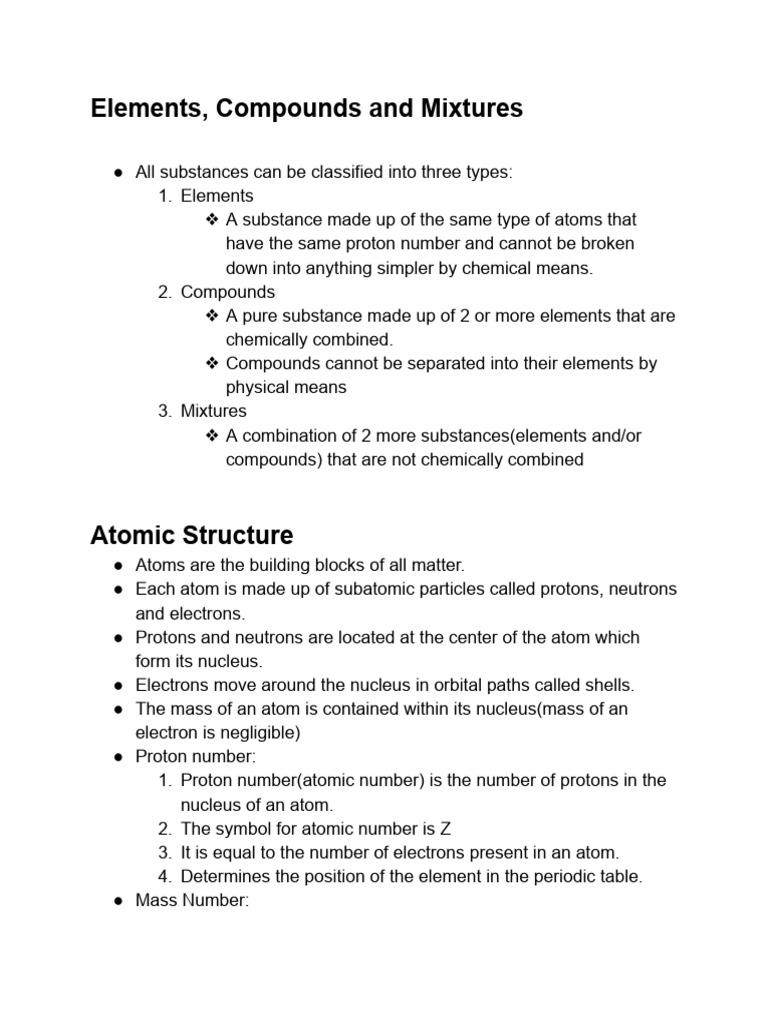 Elements, Compounds, and Atomic Structure | PDF | Atoms | Proton
