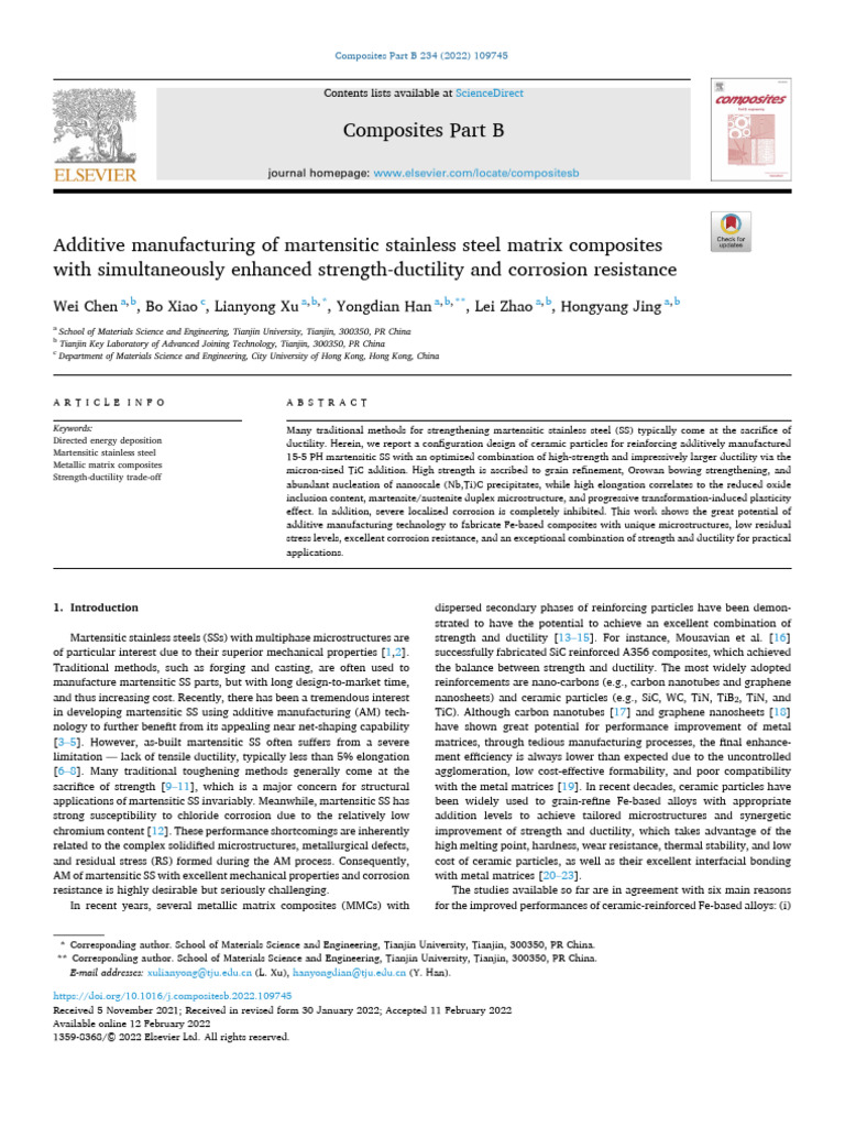 Additive manufacturing of martensitic stainless steel matrix composites ...