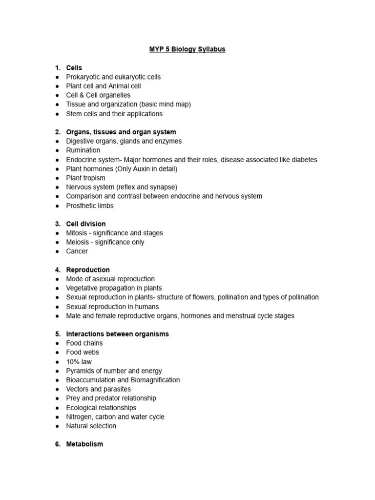 MYP 5 Biology Syllabus Overview | PDF