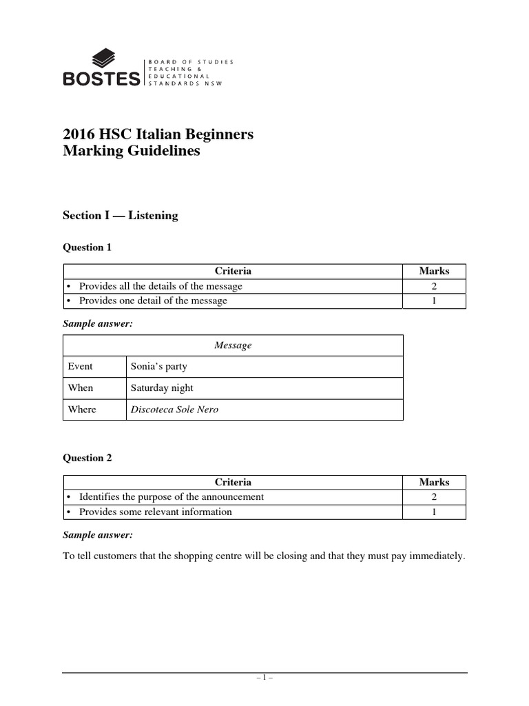 2016 Hsc Mg Italian Beg | PDF | Knowledge | Vocabulary