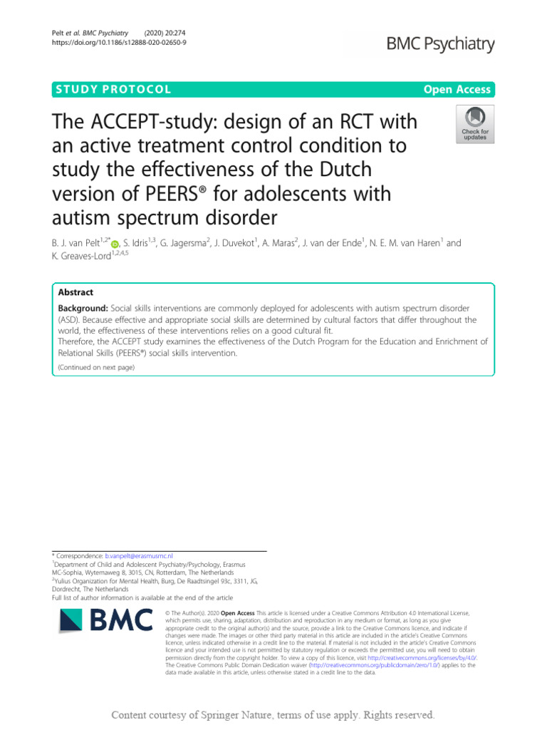 The ACCEPT-study Design of an RCT With an Active t | PDF | Autism ...