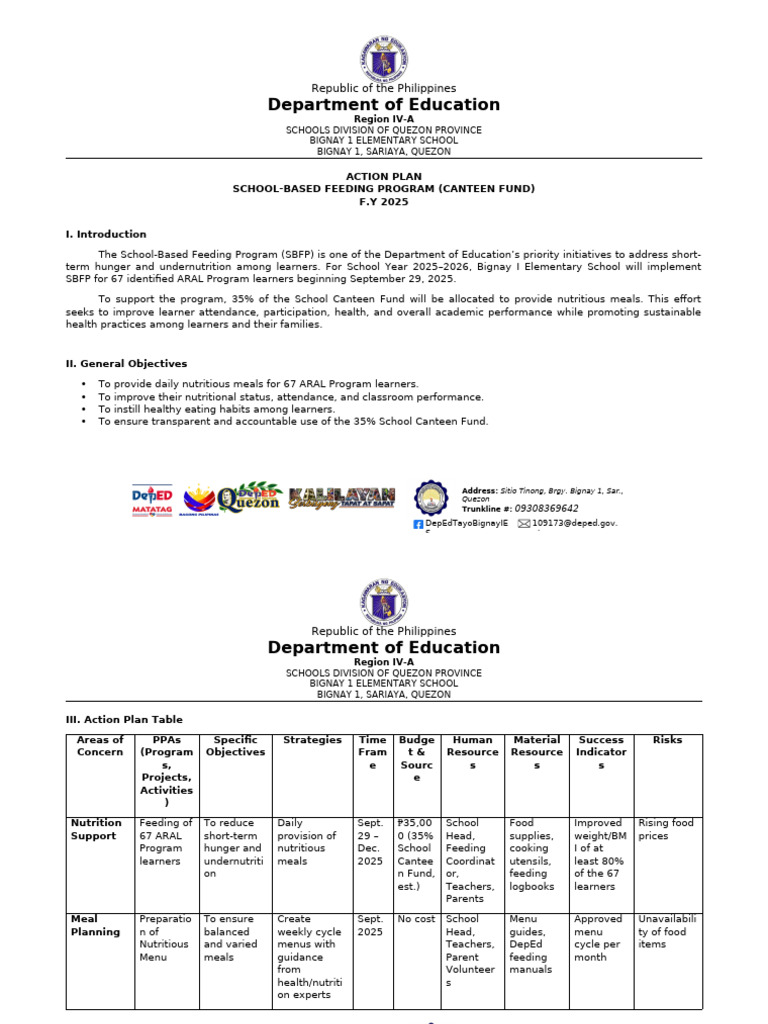 Action Plan Sbfp | PDF