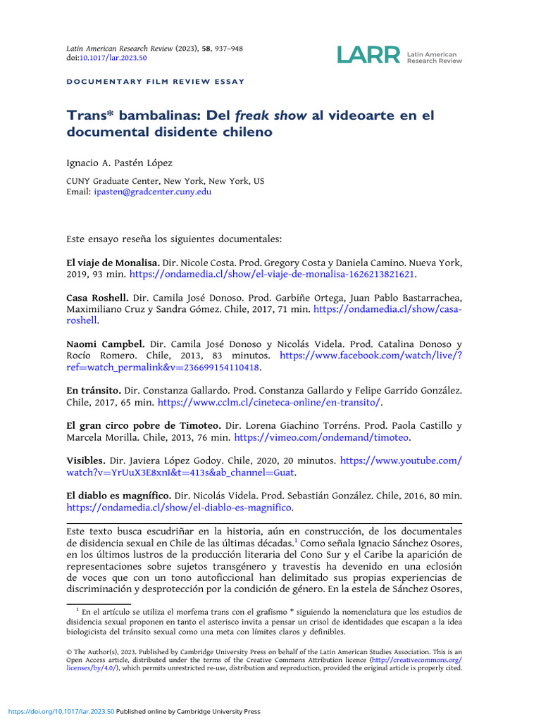 Trans Bambalinas Del Freak Show Al Videoarte en El Documental Disidente Chileno | PDF | Chile ...