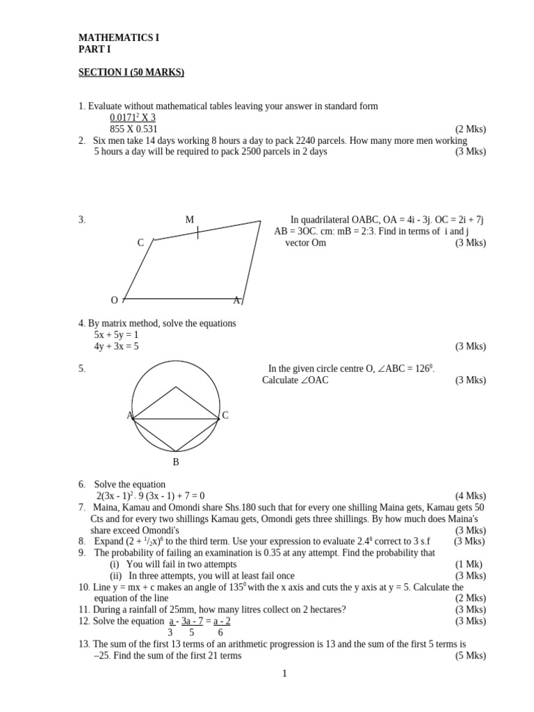 3. KCSE REVISION MATHEMATICS | PDF | Area | Circle