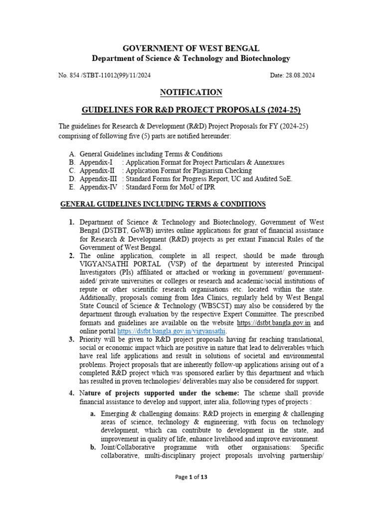 R&D Project Proposal Guidelines 2024-25 | PDF | Science | Postgraduate ...
