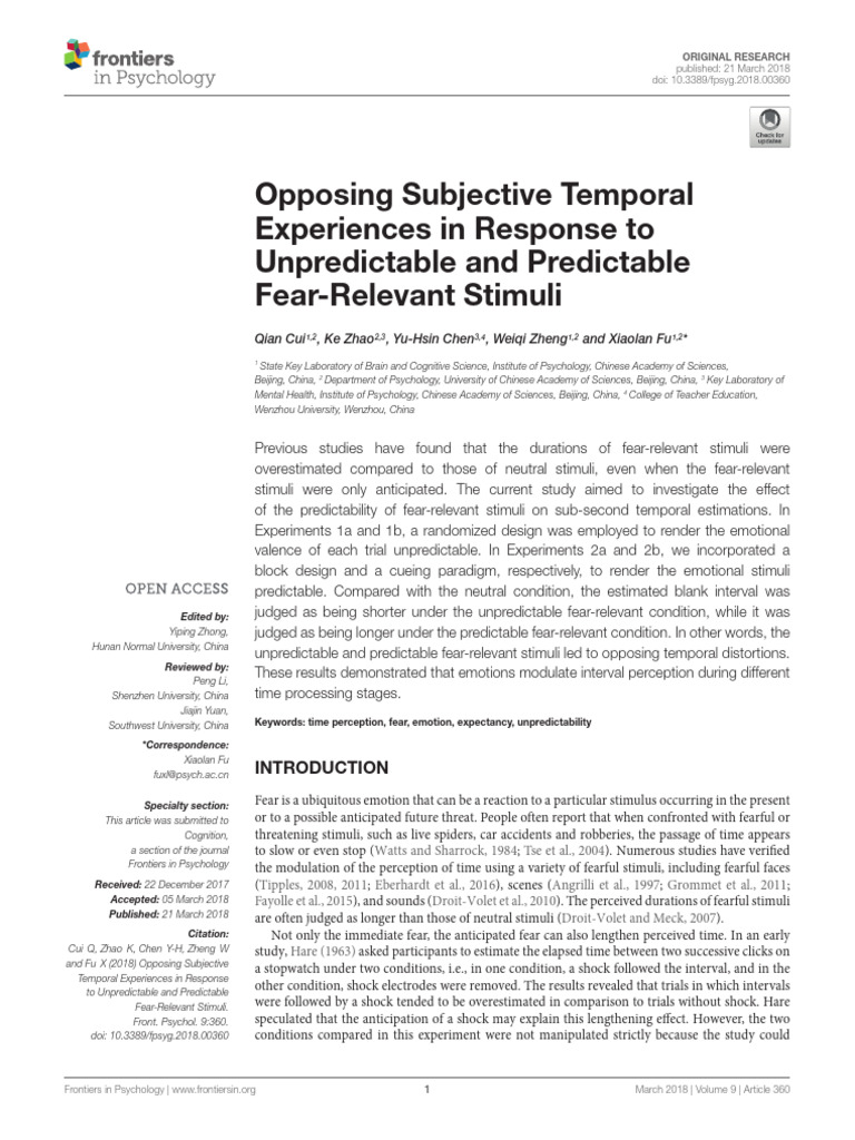 fpsyg-09-00360 | PDF | Time Perception | Fear