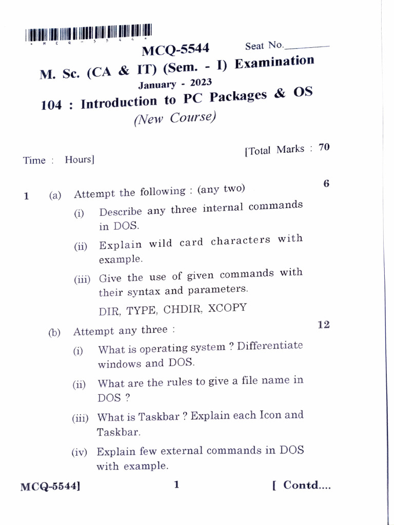 M.Sc. IT Exam: PC Packages & OS MCQs | PDF | Computing Platforms ...