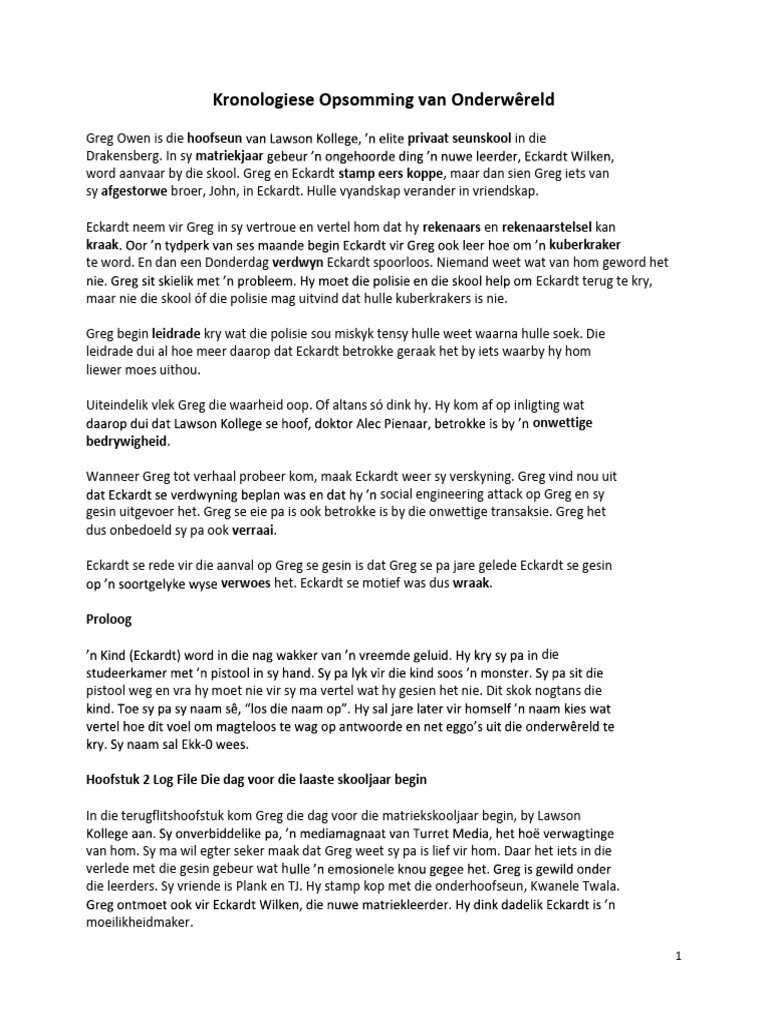 Onderwereld Opsomming | PDF