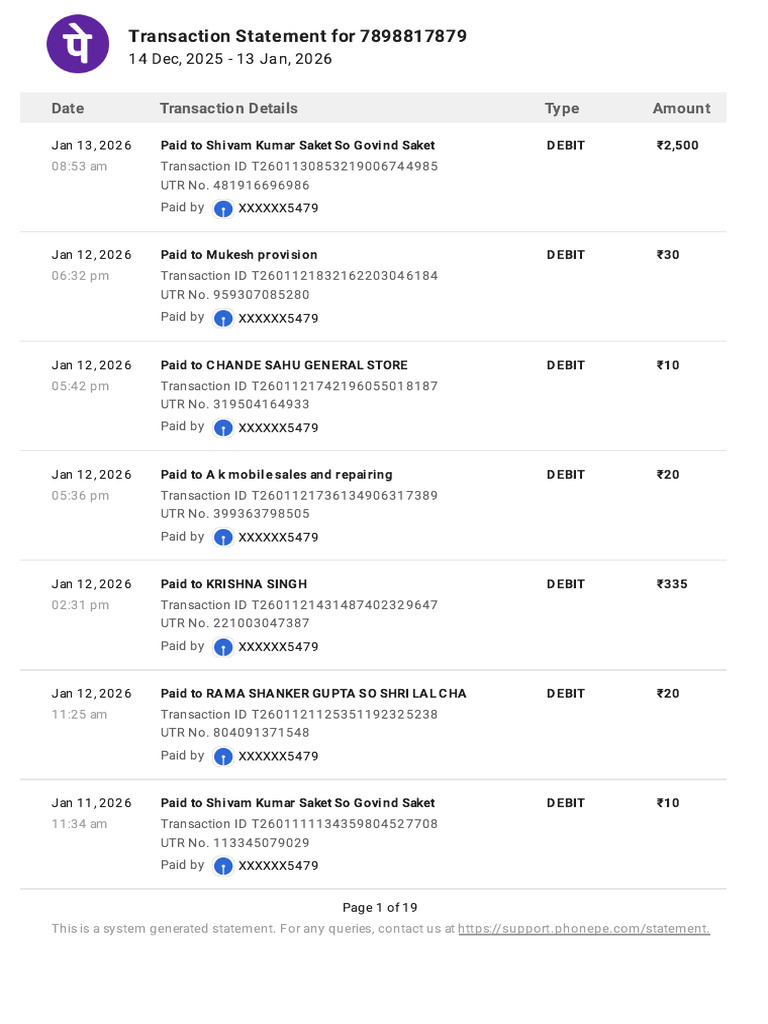 Transaction Statement Summary 2025-2026 | PDF | Credit Card | Debit Card