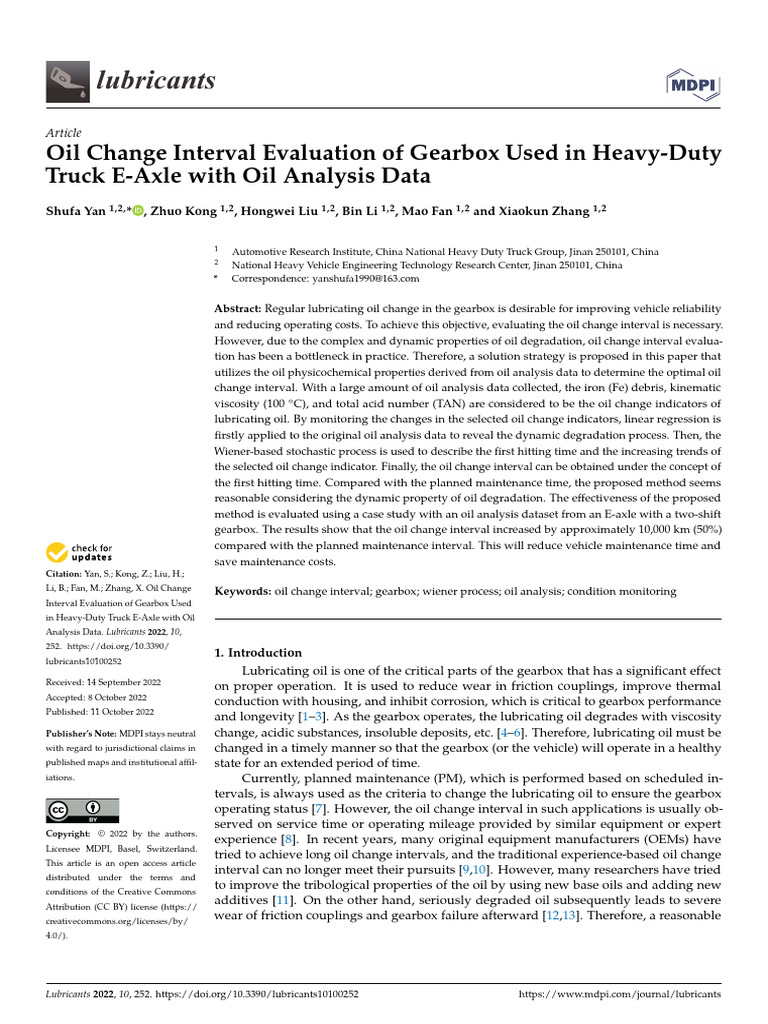 Gearbox Oil Change Interval Analysis | PDF | Motor Oil | Wear