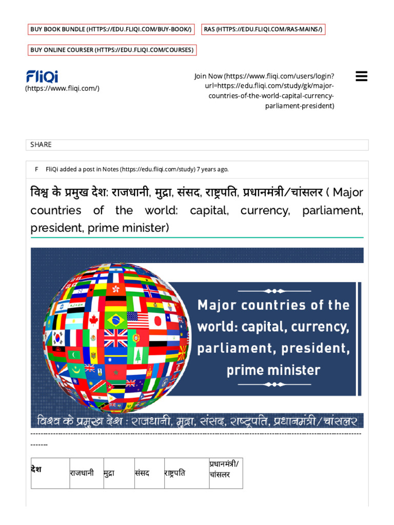 List of Major Countries and Their Capitals, Presidents, Prime Ministers ...