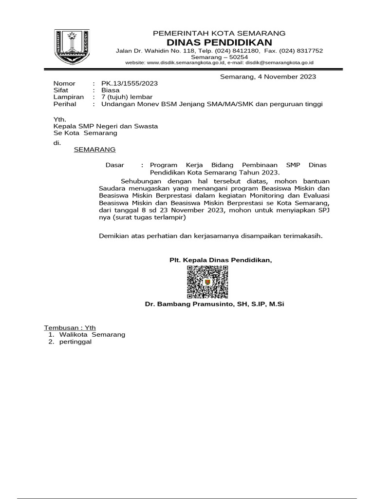 SRT Undangan BSM Sma SMK Dan PT 2023.PDF Nov (Edit) | PDF
