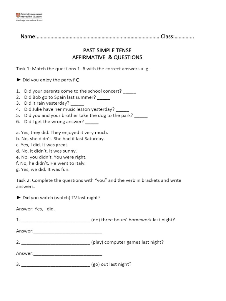 Past Simple Tense Exercises and Tasks | PDF