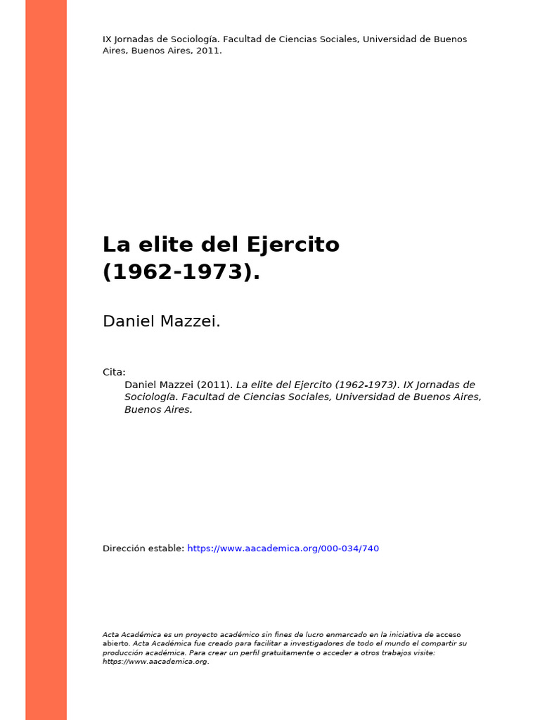 Daniel Mazzei (2011). La elite del Ejercito (1962-1973) | PDF | Oficial ...