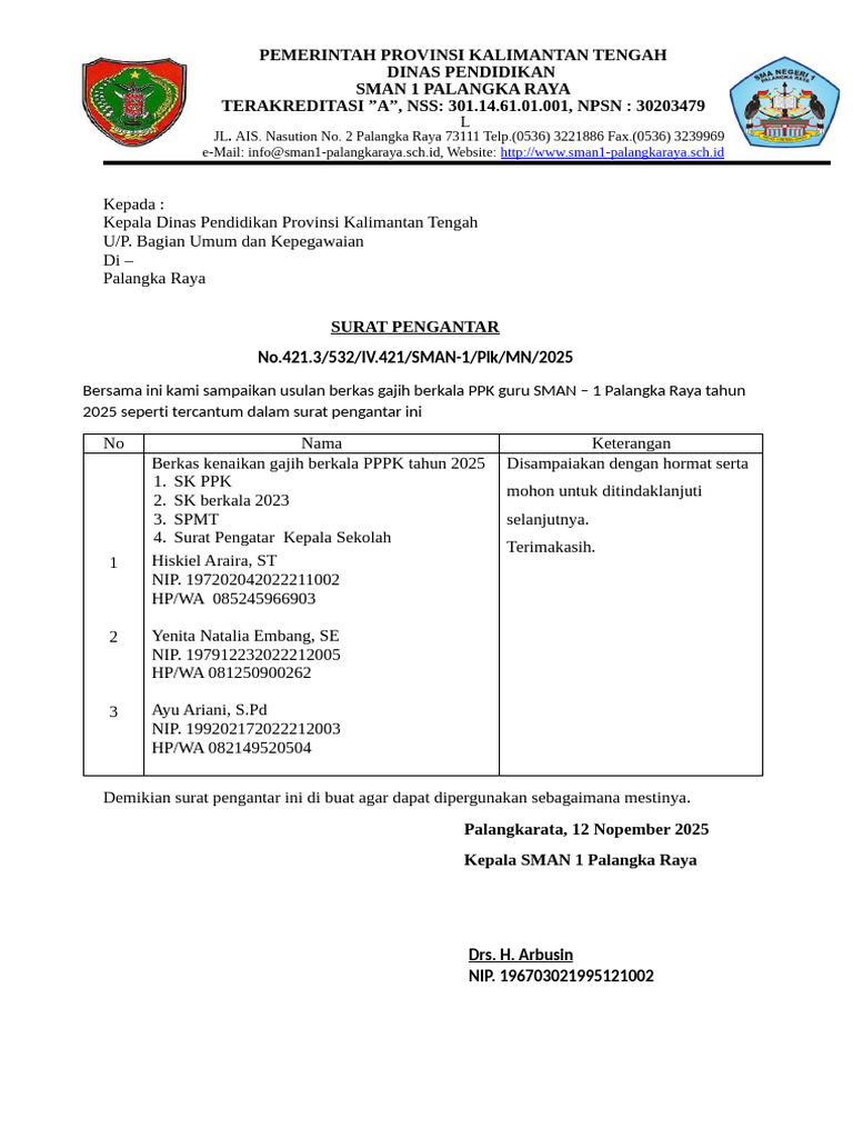 Usulan Gaji Berkala PPK Guru SMAN 1 | PDF