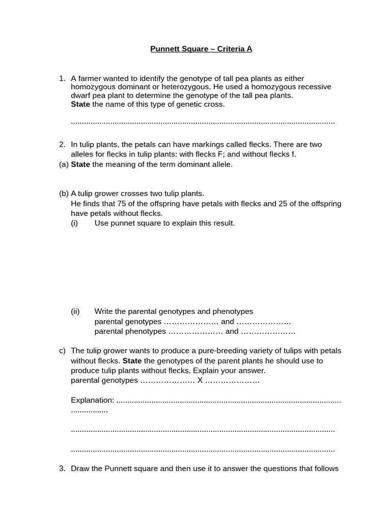Punnett Square Genetic Cross Analysis | PDF