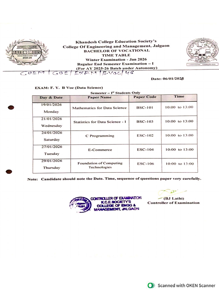 Winter 2025 Timetable | PDF