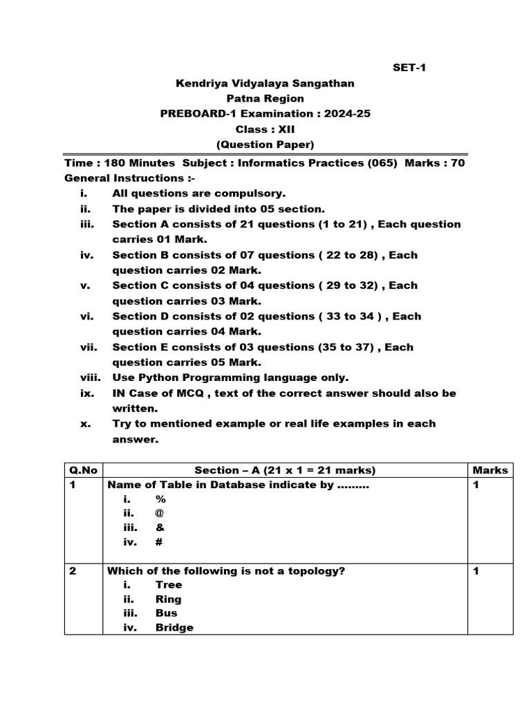 IP_XII_PB1_QP_2024-25(SET-1) | PDF | Data Management | Computing