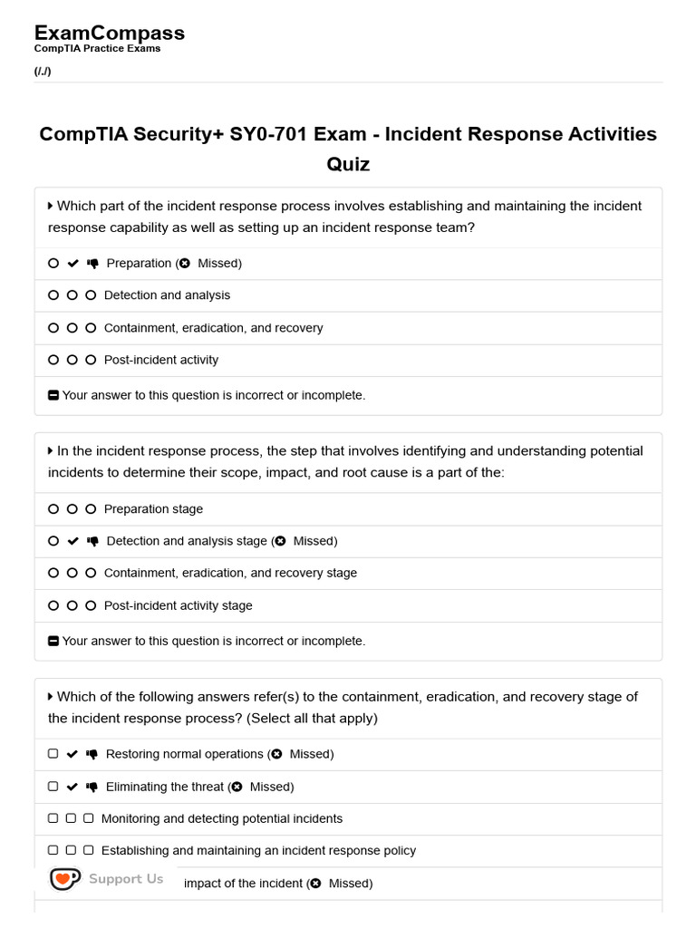 CompTIA Security+ SY0-701 Exam - Incident Response Activities Quiz ...