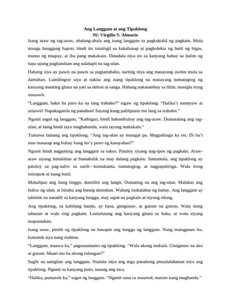 Ang Langgam at Ang Tipaklong | PDF
