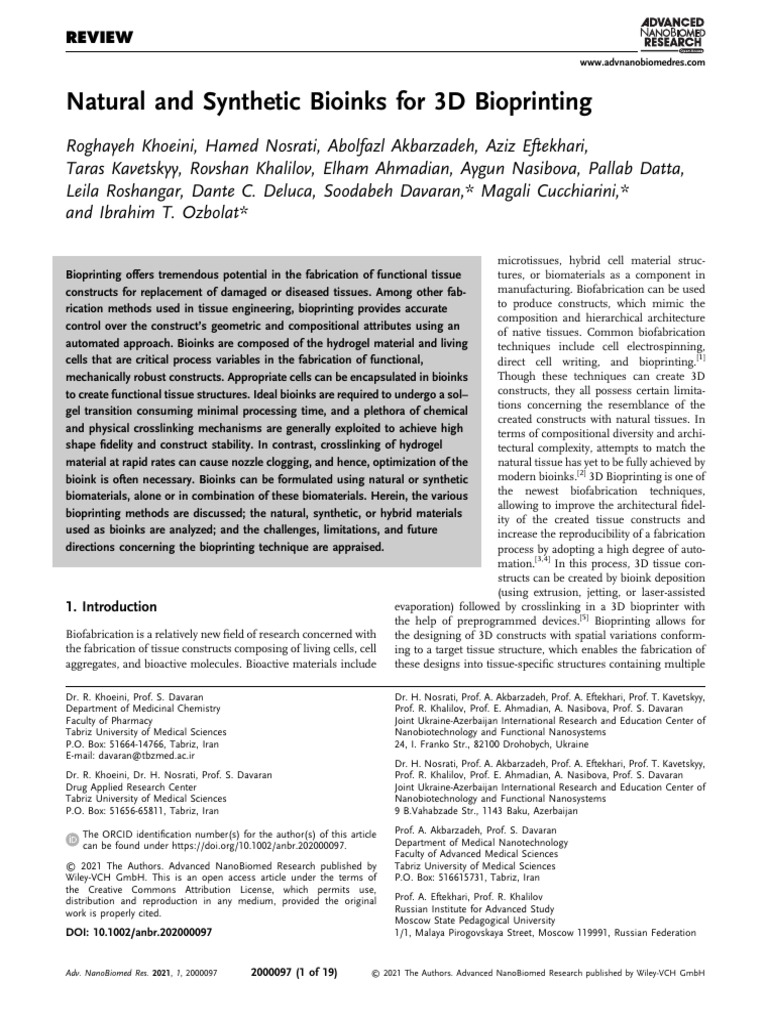 Natural and Synthetic Bioinks For 3D Bioprinting | PDF