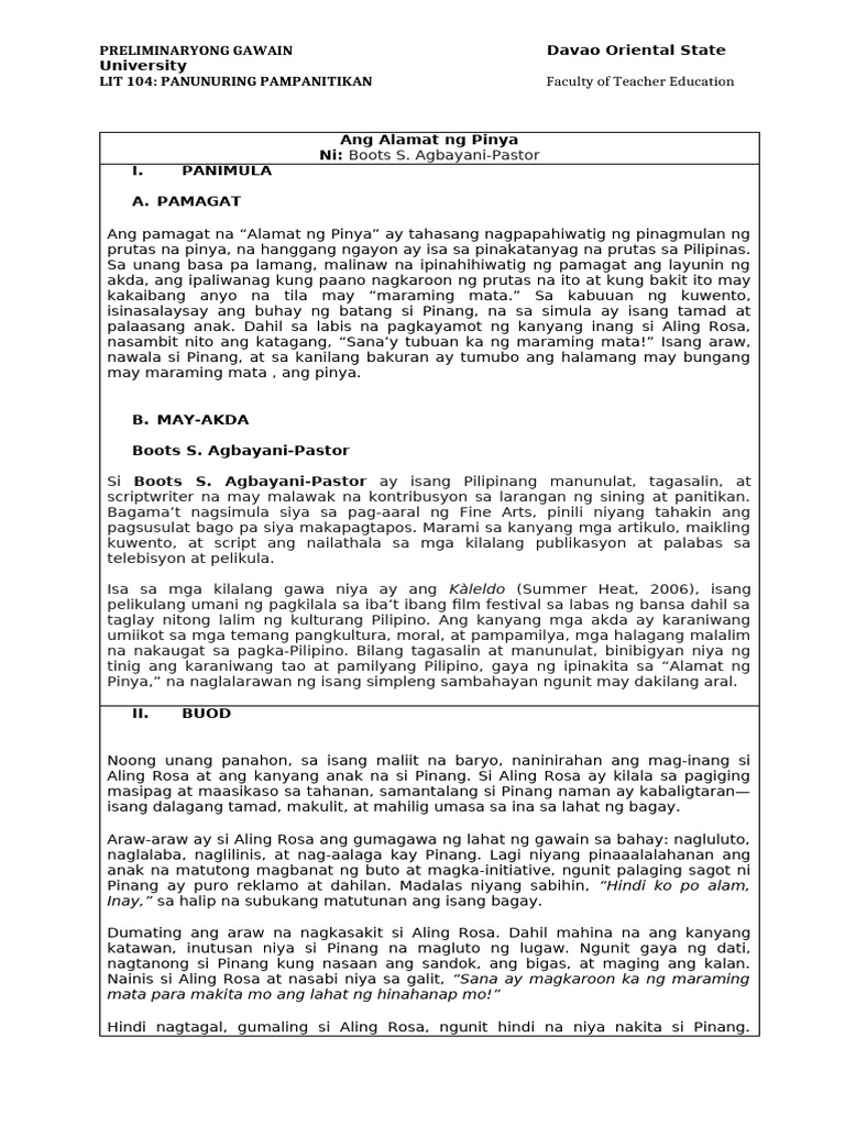 ANG ALAMAT NG PINYA | PDF