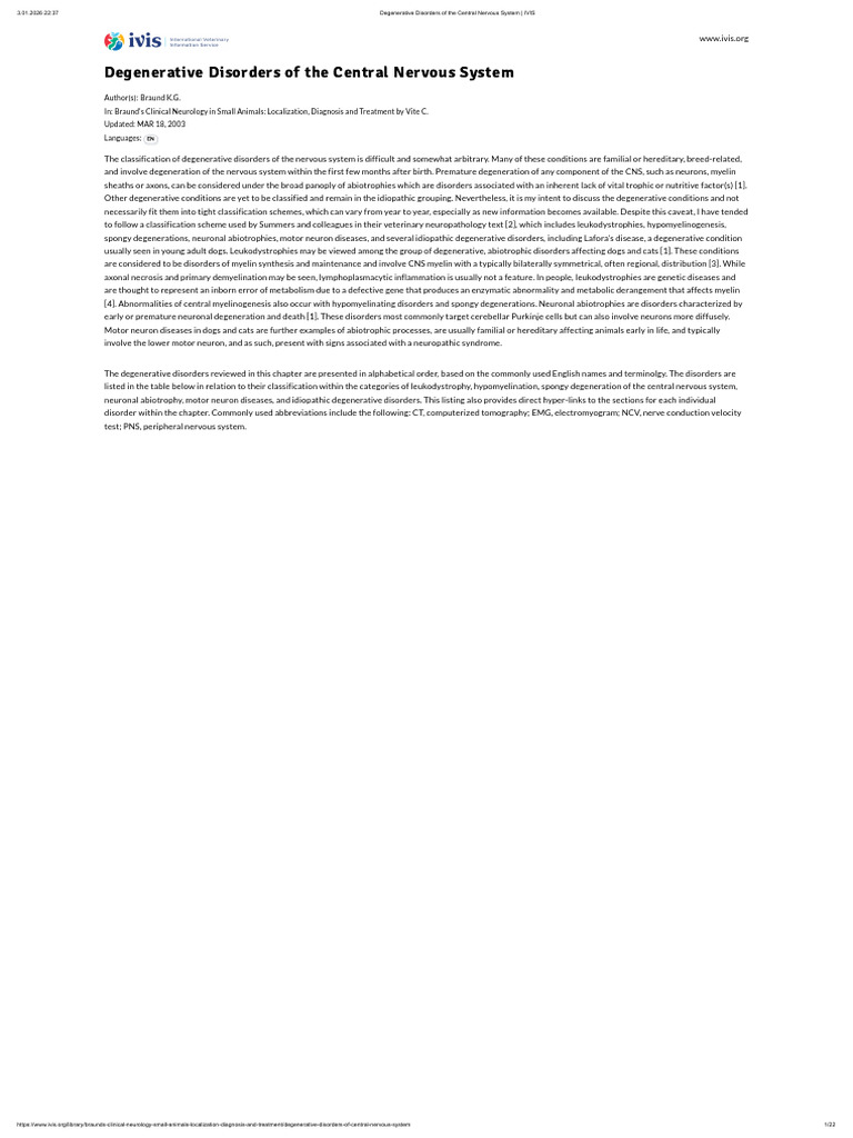 Degenerative Disorders of the Central Nervous System _ IVIS | PDF ...