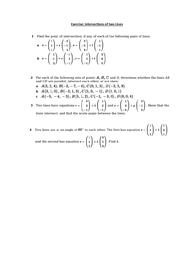 Exercise Intersection of Two Lines | PDF
