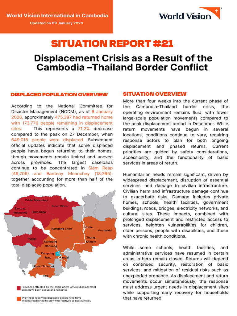 World Vision Cambodia Sitrep 21, Updated on 09 Jan 2026 | PDF | Cambodia